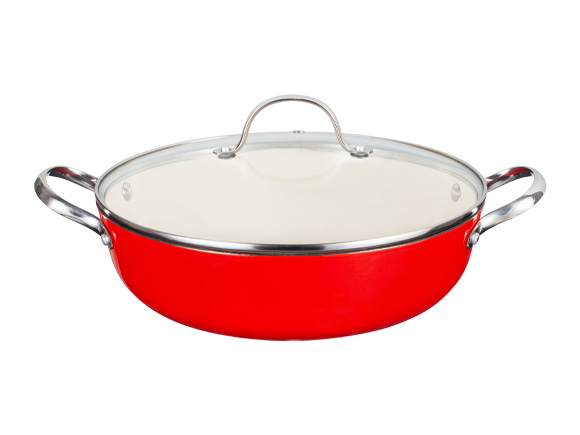 28cm Enameled Light Weight Cast Iron Shallow Casserole with Glass Lid ...