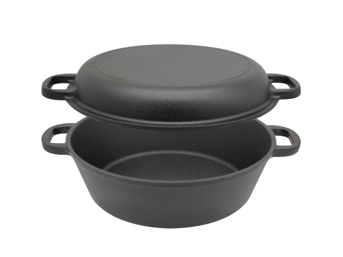 3qt 2 in 1 Pre-seasoned Cast Iron Double Dutch Oven with Fry Pan Lid ...